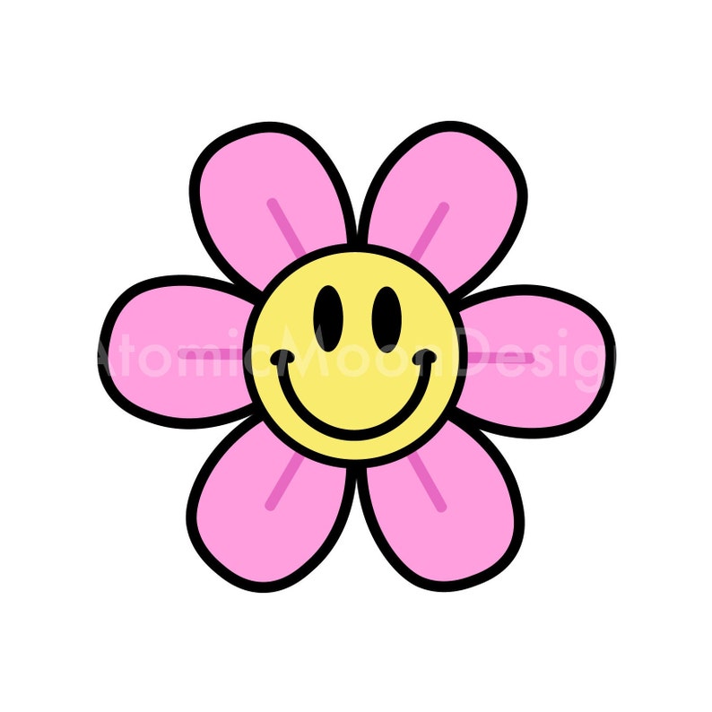 Cute Smiley Face Flower | Retro | SVG PNG JPEG | - Etsy