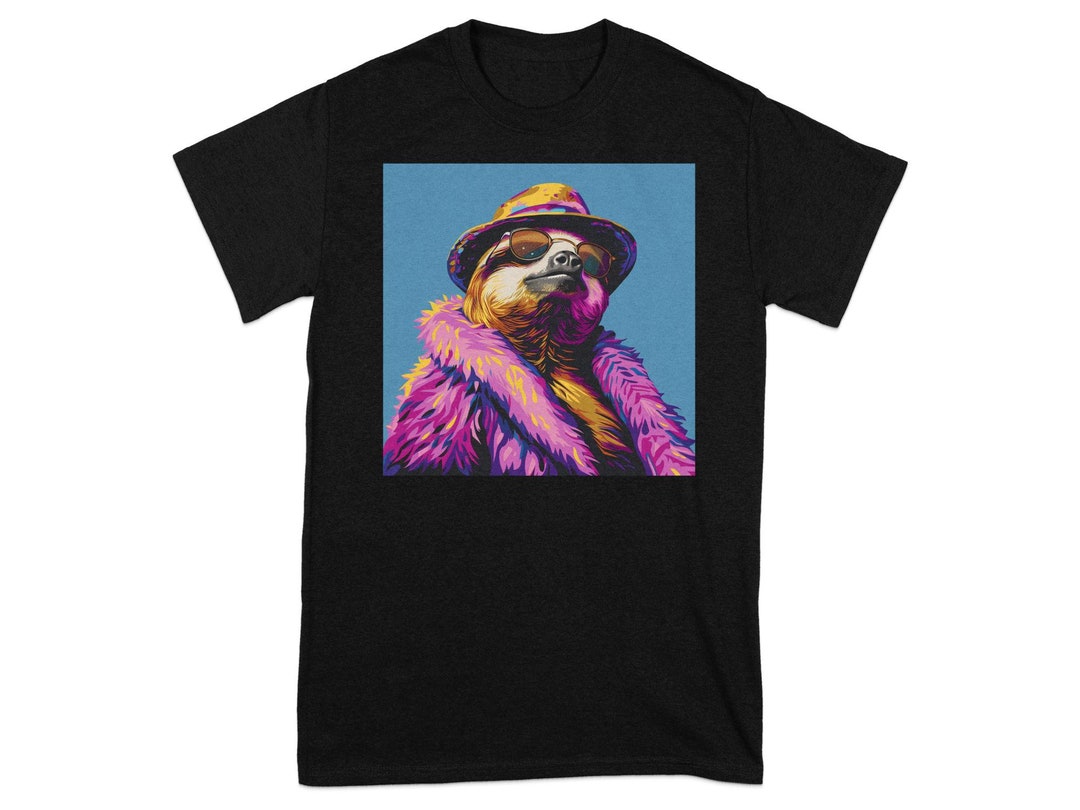 Pimp Sloth Pop Art With Sunglasses and Fur Purple Coat on Blue ...