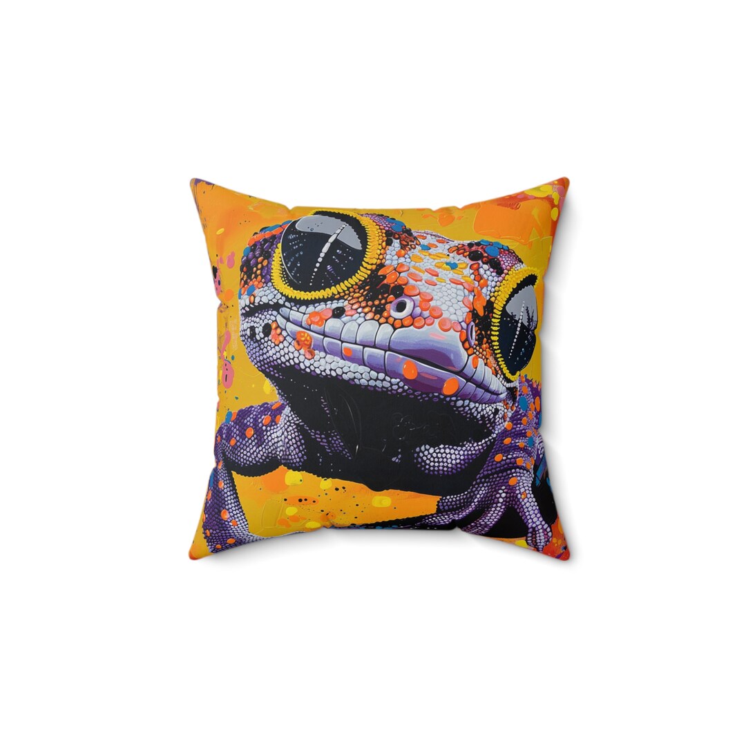 Gecko Pop Art Orange and Purple Iguana Spun Polyester Square Pillow - Etsy