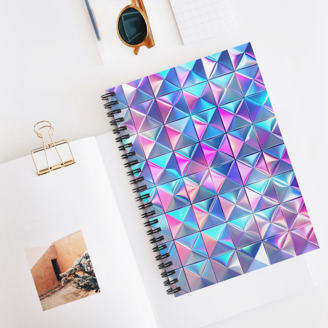 Geometric Pink and Blue Holographic Pop Art Spiral Notebook Ruled Line ...