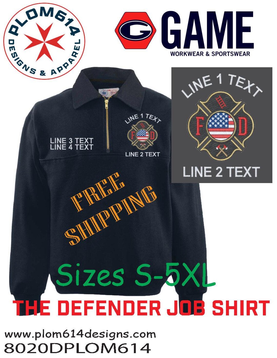 Embroidered Fire Department Job Shirt: Custom Name & Rank, 80/20 Fleece ...