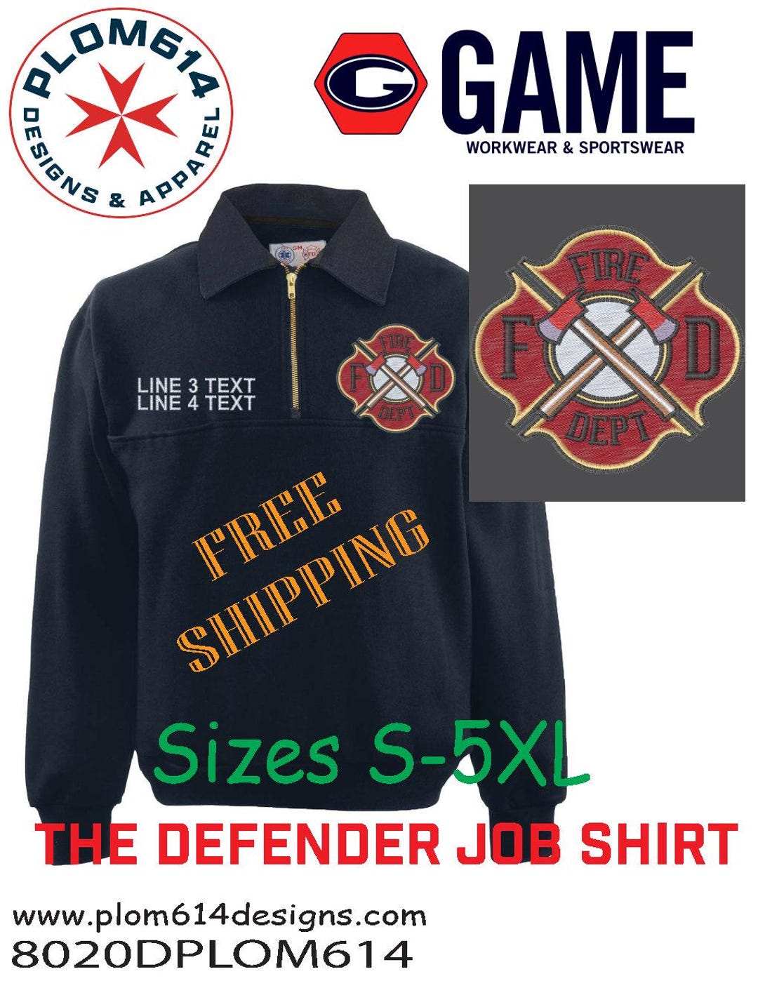 Embroidered Fire Department Job Shirt: Custom Name & Rank, Denim ...