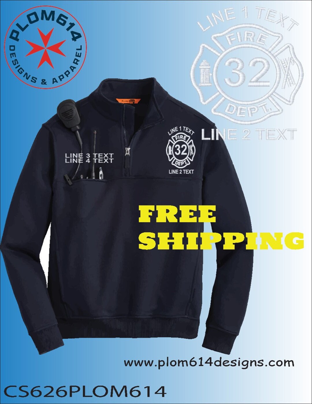 Custom Embroidered Fire Department Job Shirt: Cotton Poly Fleece - Etsy