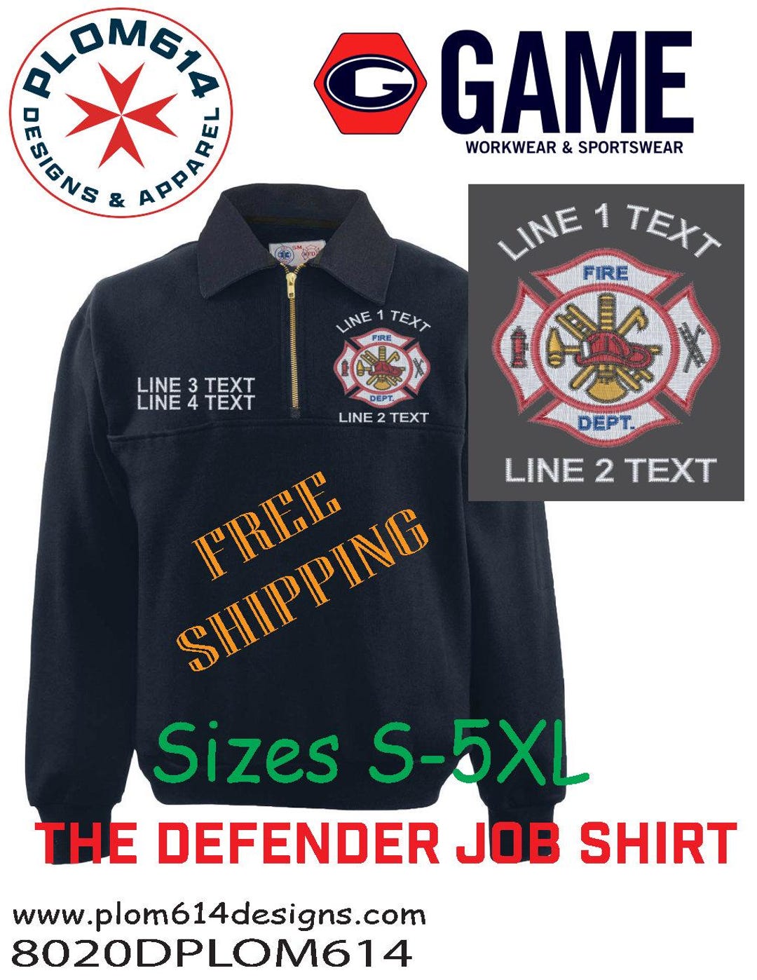 Fire Department Work Shirt With Custom Name and Rank, Embroidered GAME ...