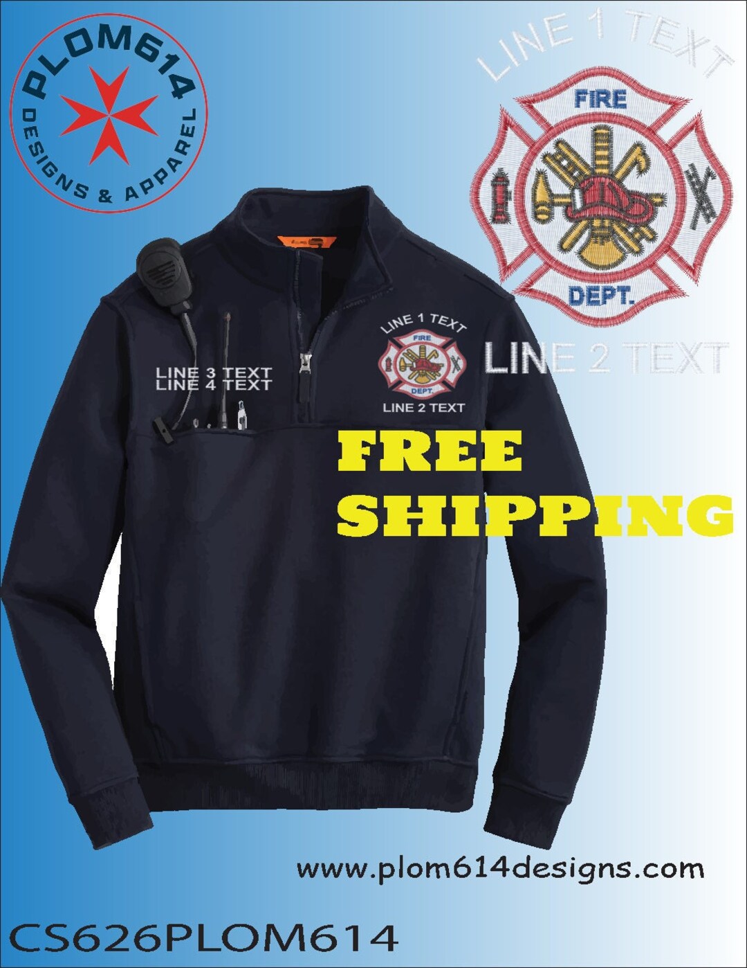 Custom Embroidered Fire Department Job Shirt: CS626 1/2 Zip - Etsy