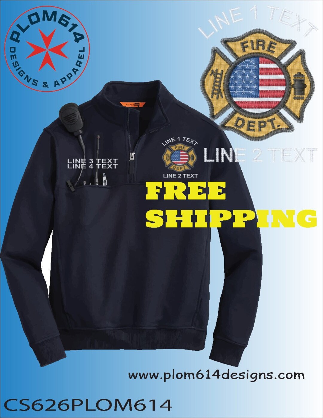 Custom Embroidered Fire Department Job Shirt: CS626 1/2 Zip - Etsy