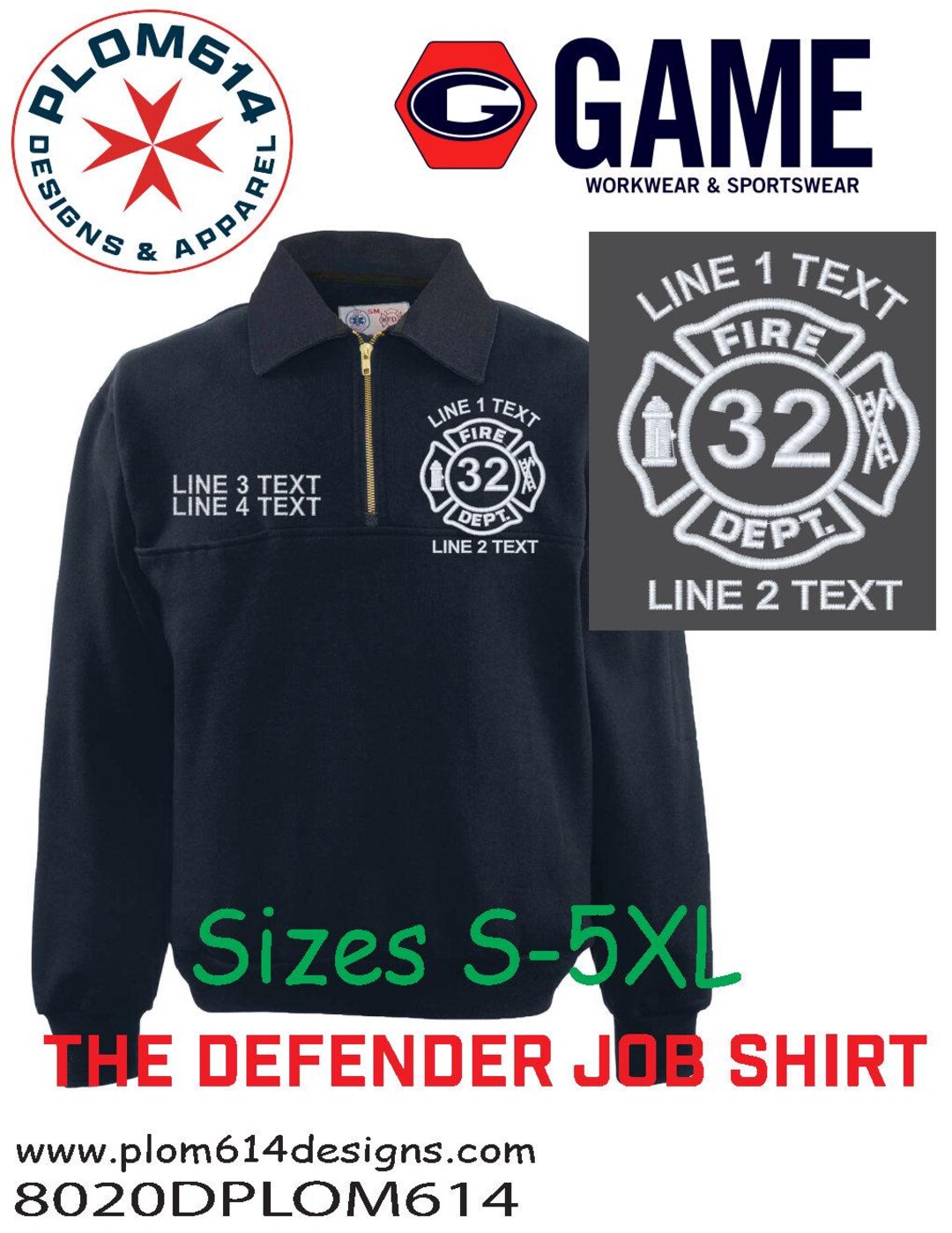 Embroidered Fire Department Job Shirt: Custom Name & Rank, 80/20 Fleece ...