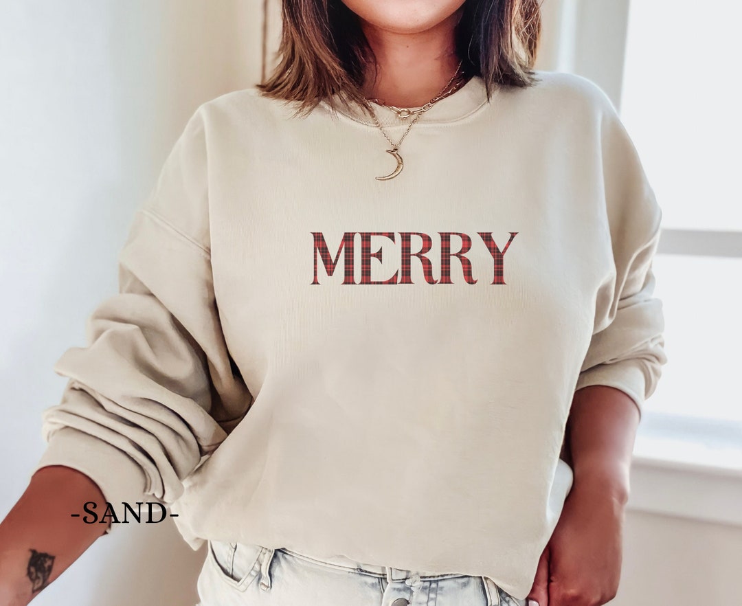 Plaid Merry Sweatshirt, Christmas Sweatshirt, Simple Christmas ...