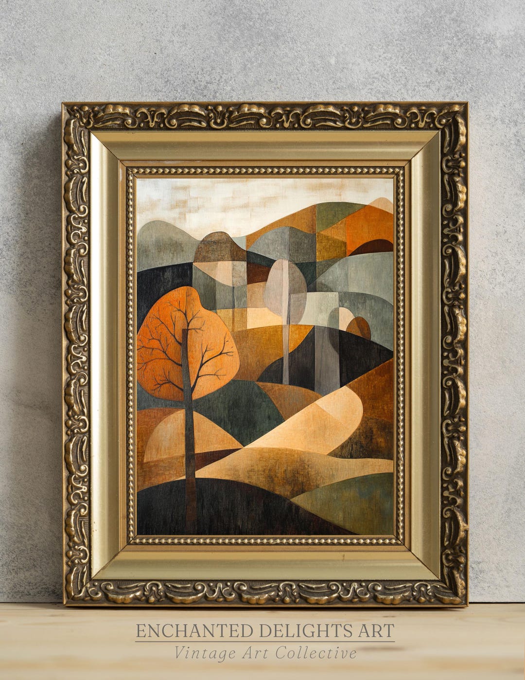 Cubism Autumn Landscape Painting, PRINTABLE Wall Art, Vintage Abstract ...