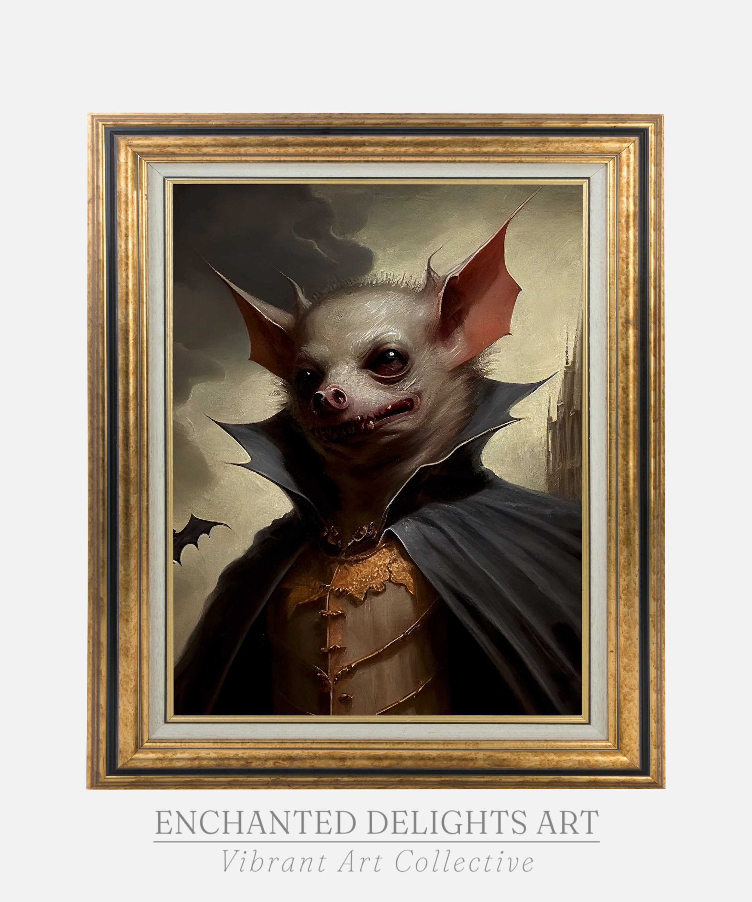 Sophisticated Spooky Bat, Gothic Bat, Vintage Painting, Dark Home Decor ...