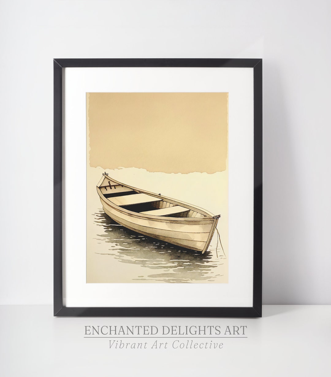 Rowboat Watercolor Painting, Vintage Rowing Boat PRINTABLE, Coastal ...