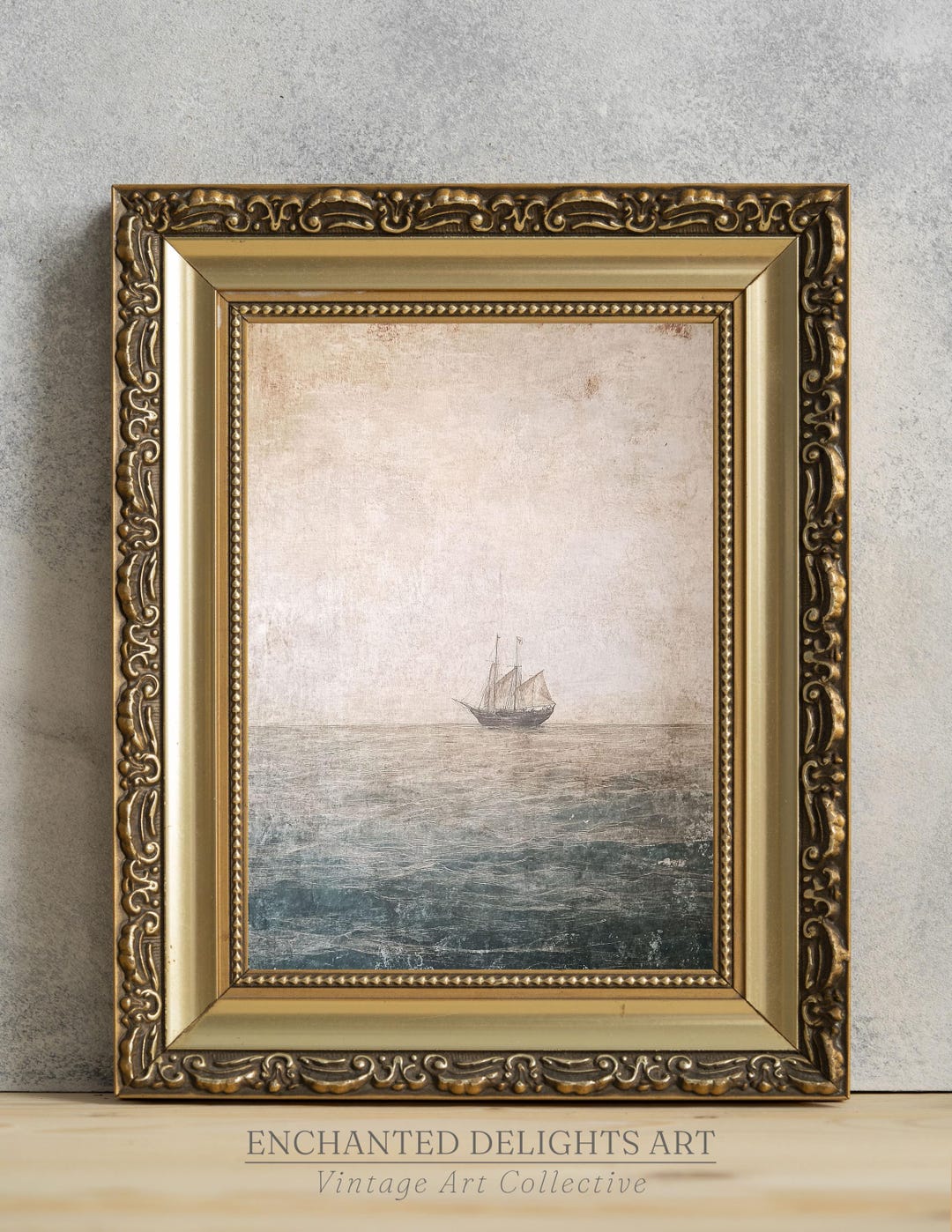 Antique Sailboat Seascape Painting, PRINTABLE Vintage Wall Art, Old ...