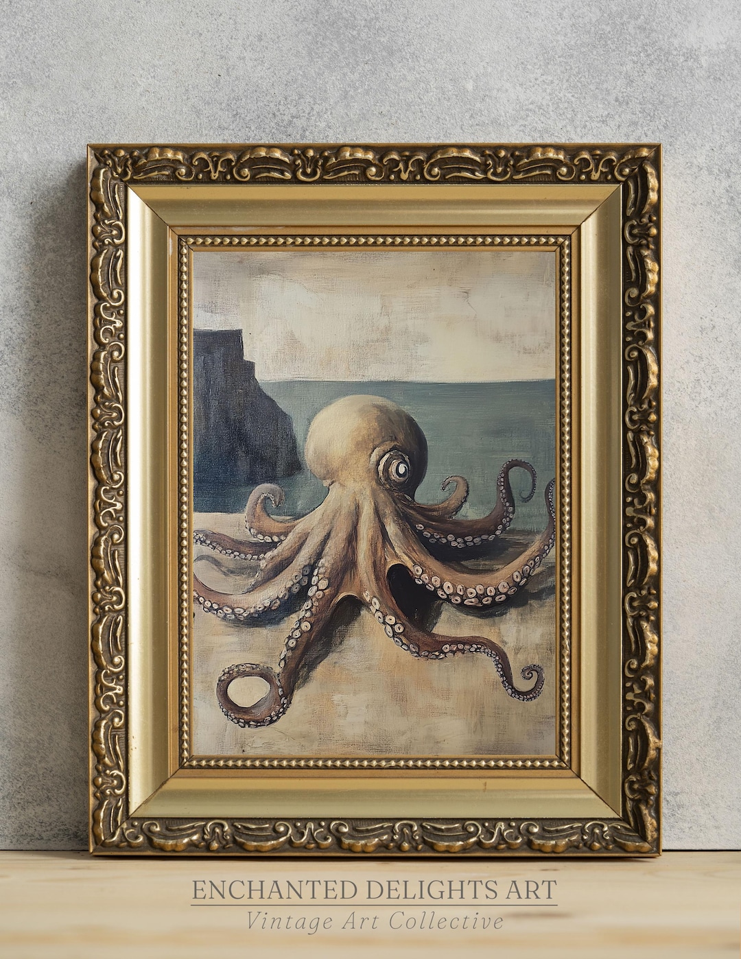 One Eyed Octopus Monster Painting, PRINTABLE Vintage Wall Art, Antique ...