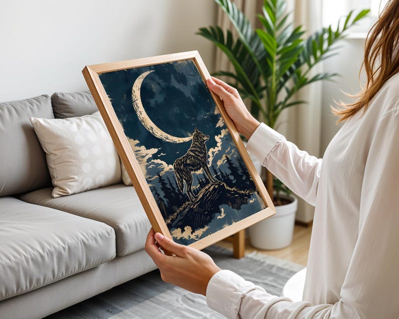 Wolf Moon Art Print, Celestial Forest Wall Decor, Moody Night ...