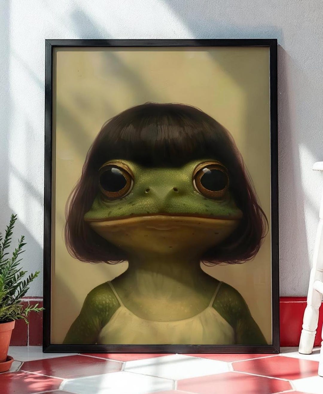 Frog With Bob Art Print, Quirky Toad Wall Decor, Whimsical Illustration ...