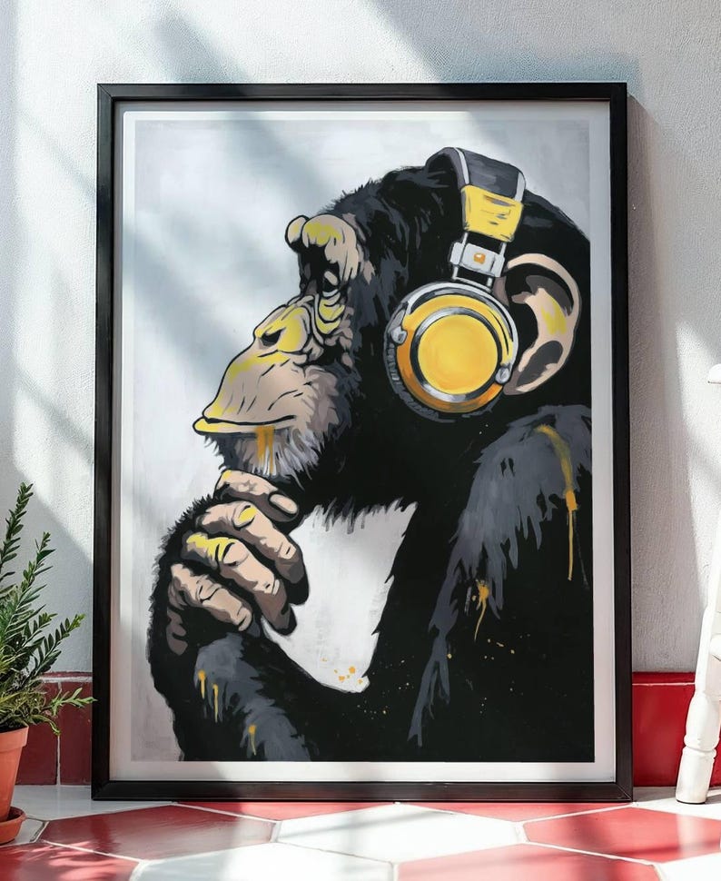 Monkey With Headphones Art - Street Art Chimpanzee Poster - Urban ...