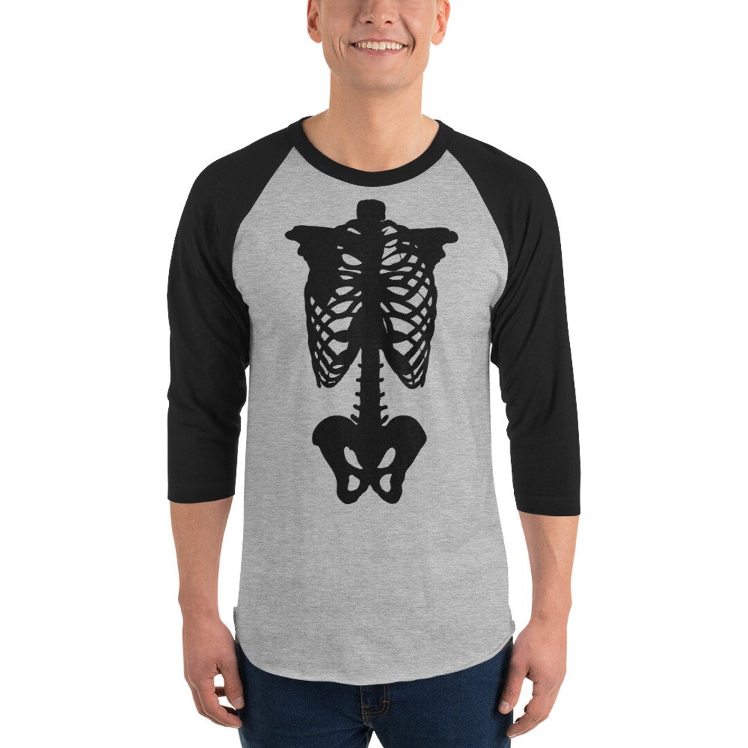 Skeleton Shirt Halloween Rib Cage and Pelvis Unisex 3/4 Sleeve Tee ...