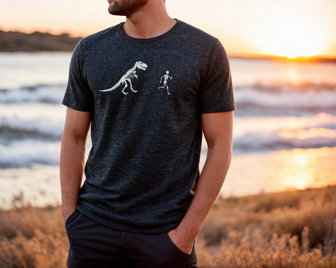 T-rex Chasing Human Skeleton Shirt Unisex Funny Running Motivation Tee ...