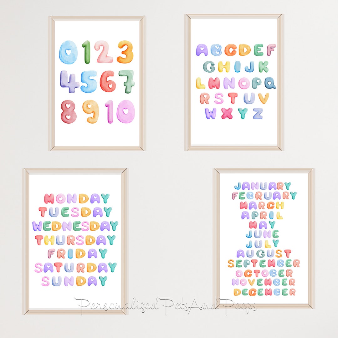 Colorful Rainbow Alphabet, Numbers, Days of Week, Months Digital ...
