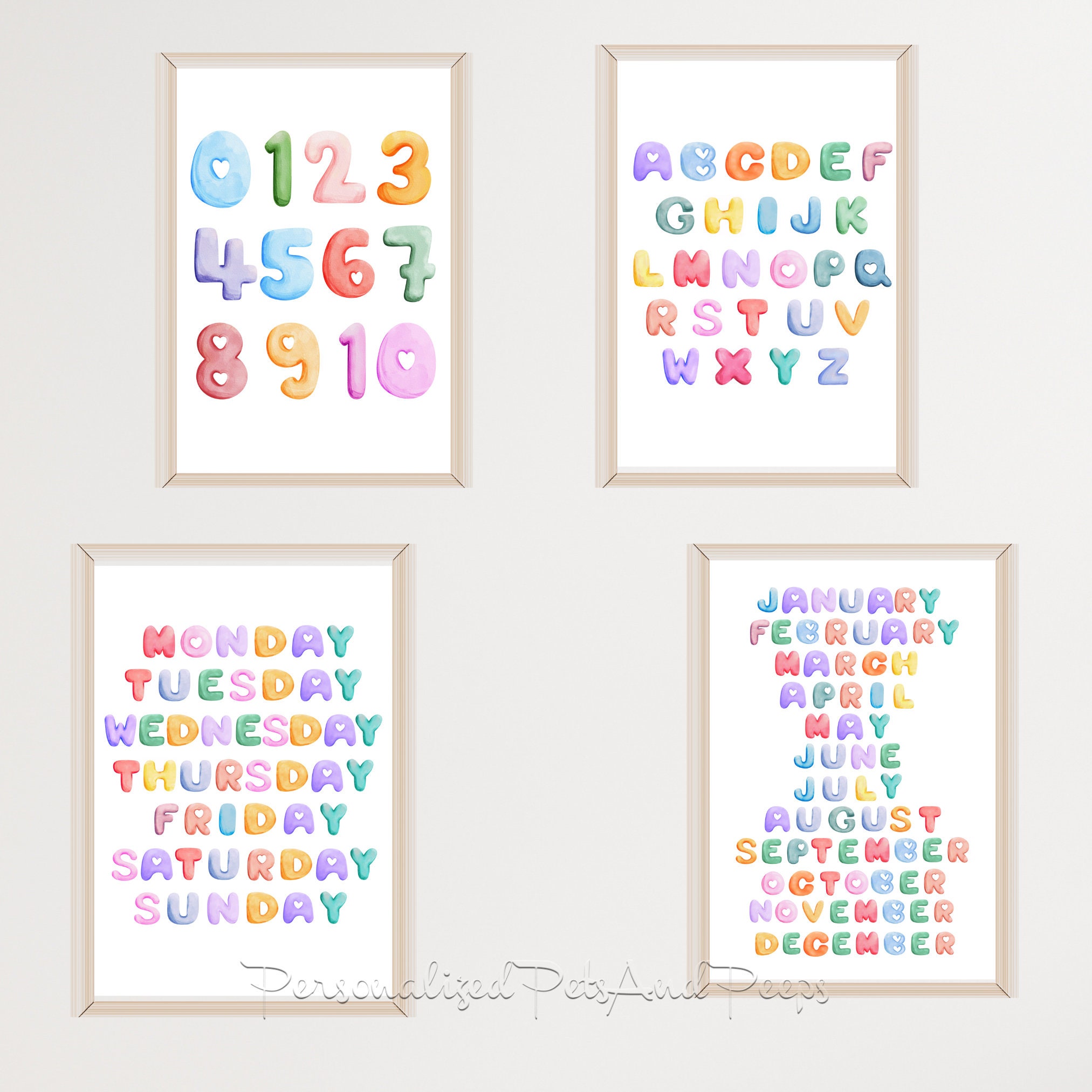 Colorful Rainbow Alphabet, Numbers, Days of Week, Months Digital ...