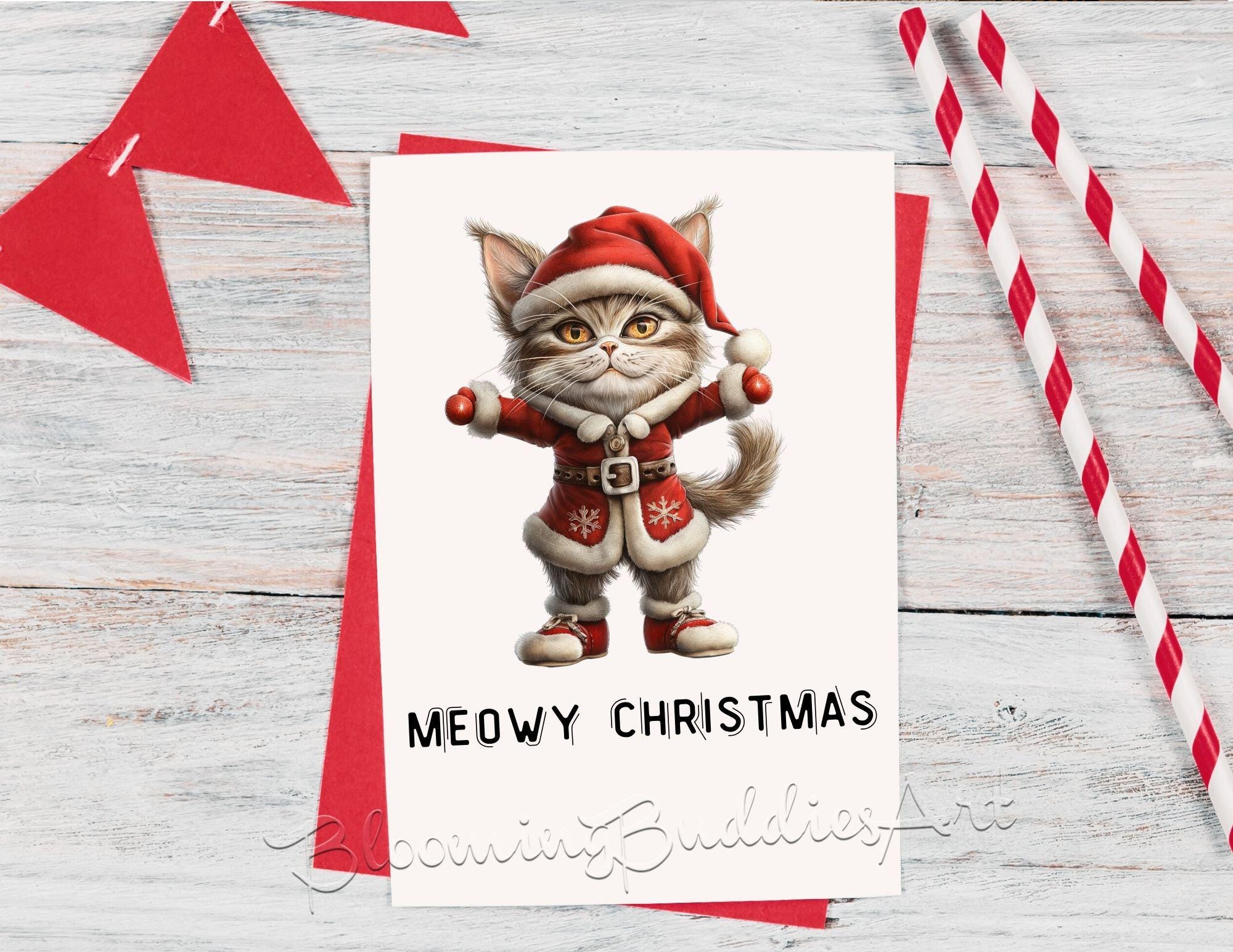 10 Quirky Christmas Cats Clipart Bundle, Silly Cat PNG, Holiday ...