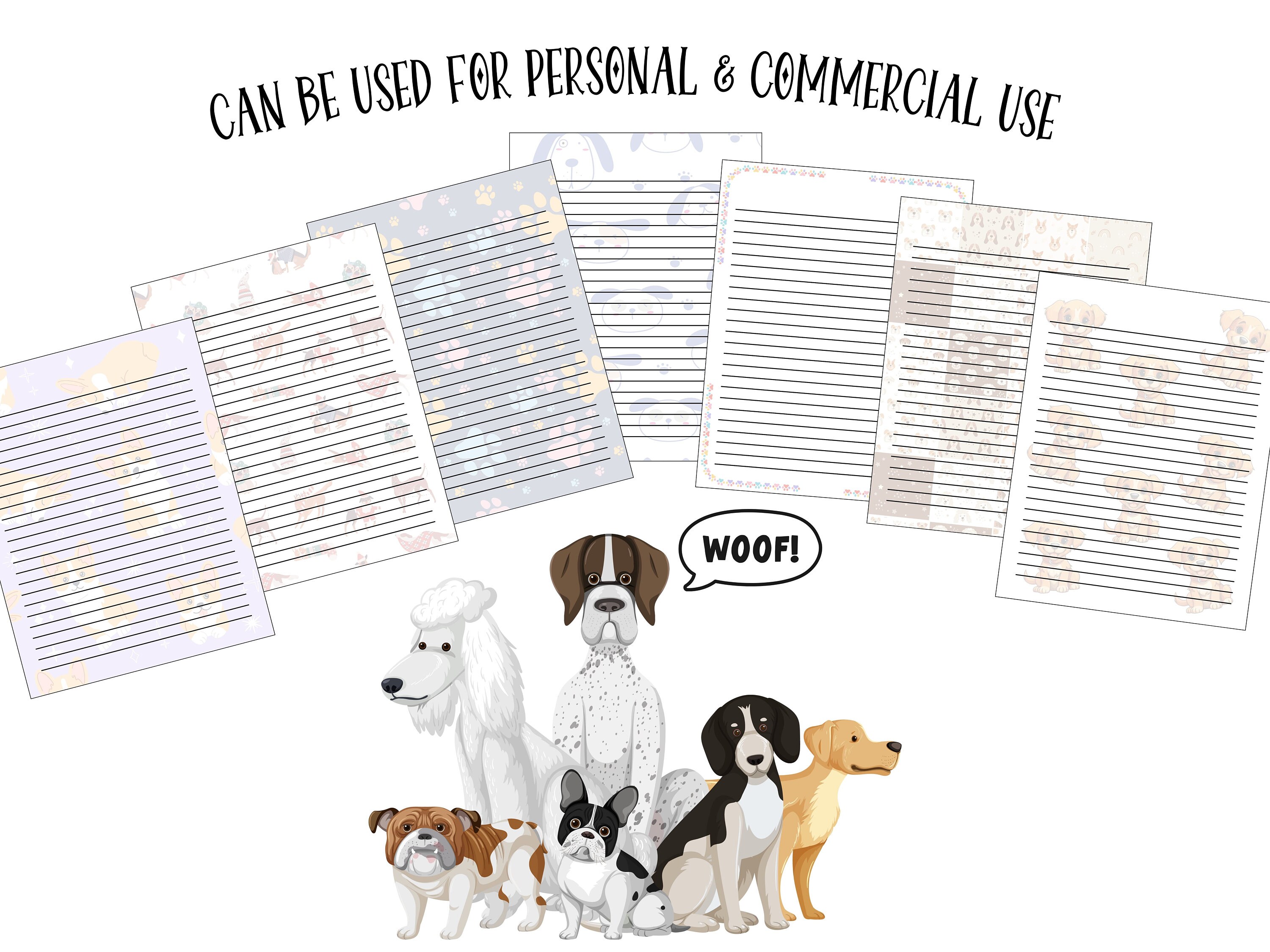 Dog Themed Note Sheets, Printable Dog Stationary, Line and Unlined, Dog ...
