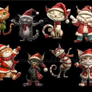 10 Quirky Christmas Cats Clipart Bundle, Silly Cat PNG, Holiday ...