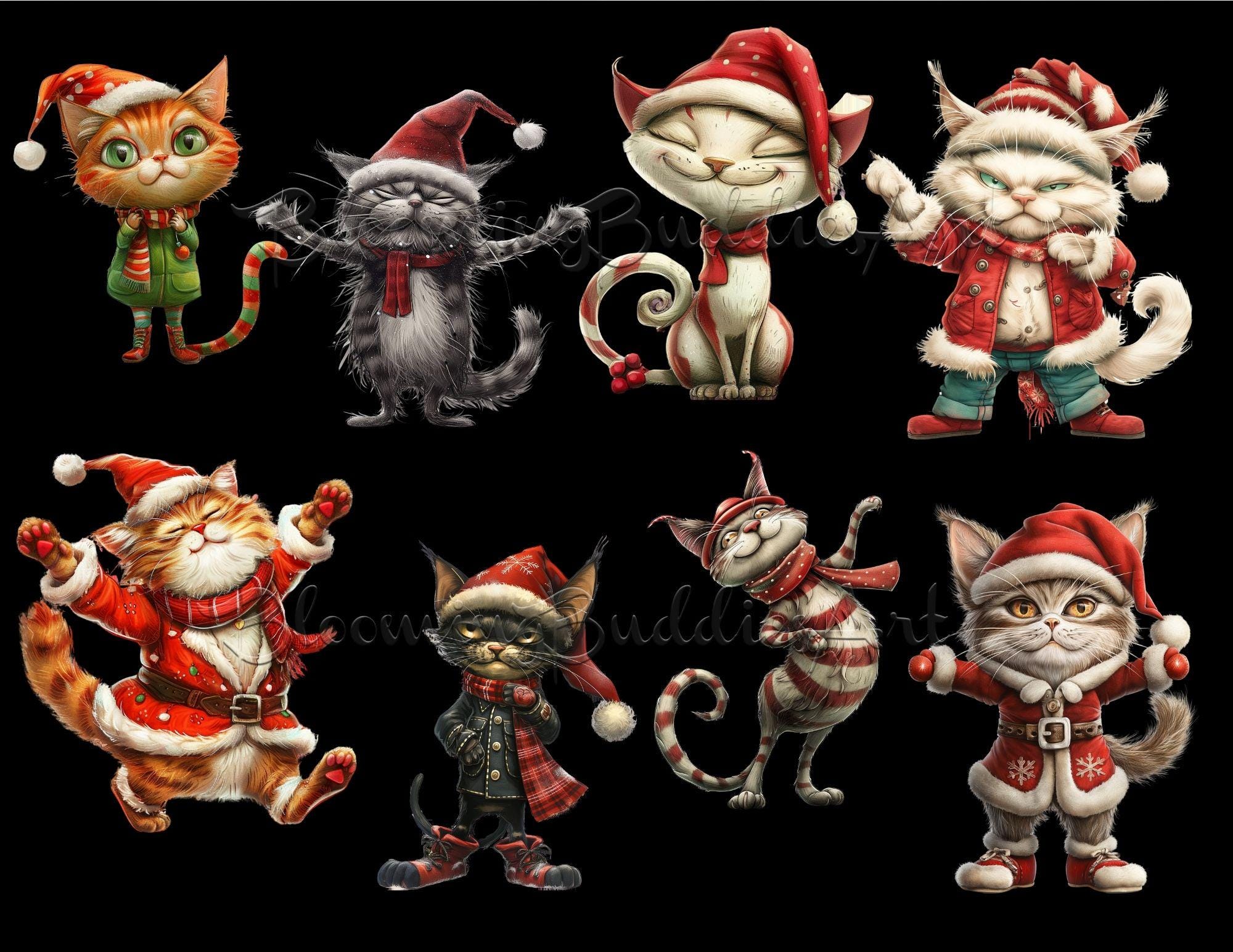 10 Quirky Christmas Cats Clipart Bundle, Silly Cat PNG, Holiday ...