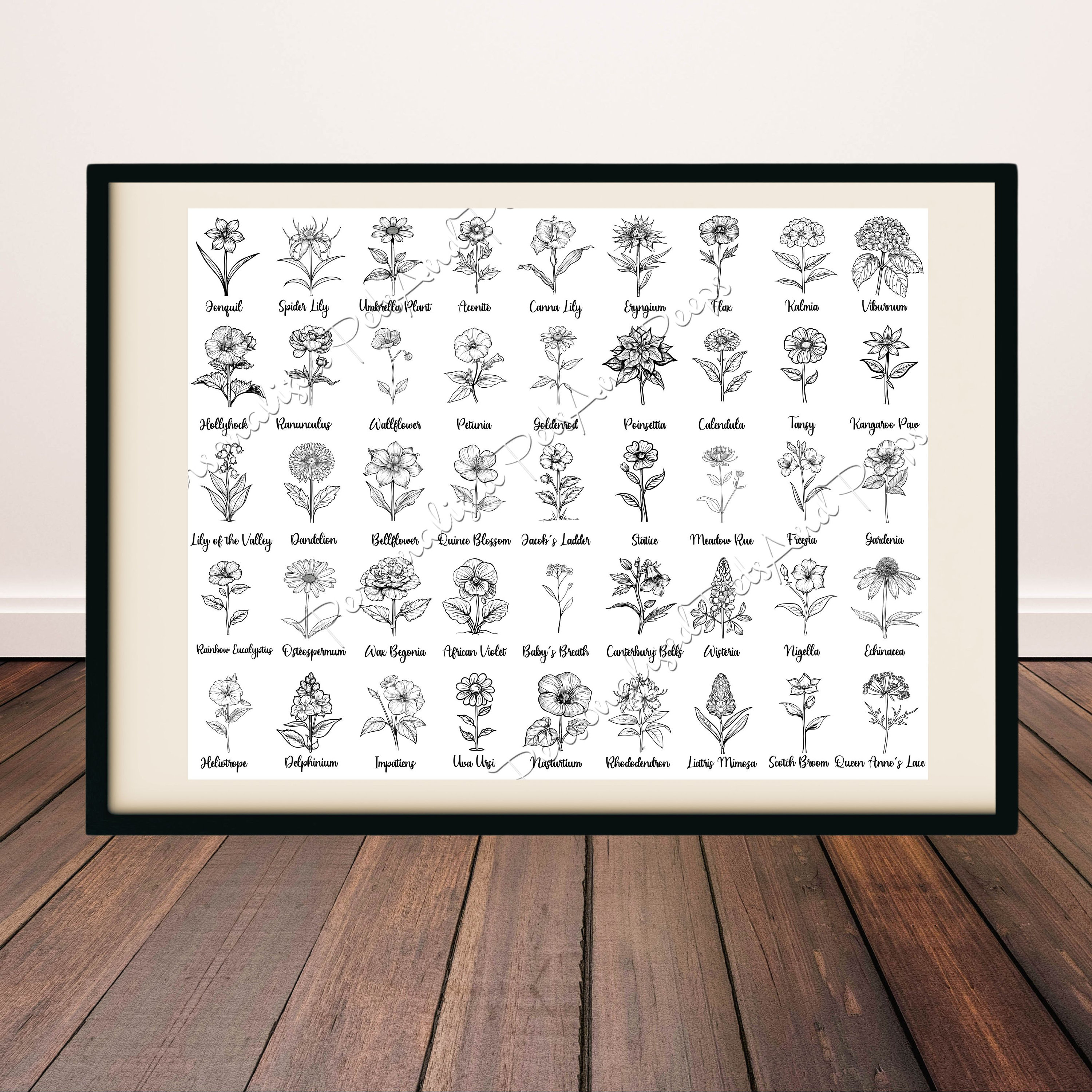 45 Single Flowers With Names Clipart Bundle, Flower Sketch, Floral PNG ...