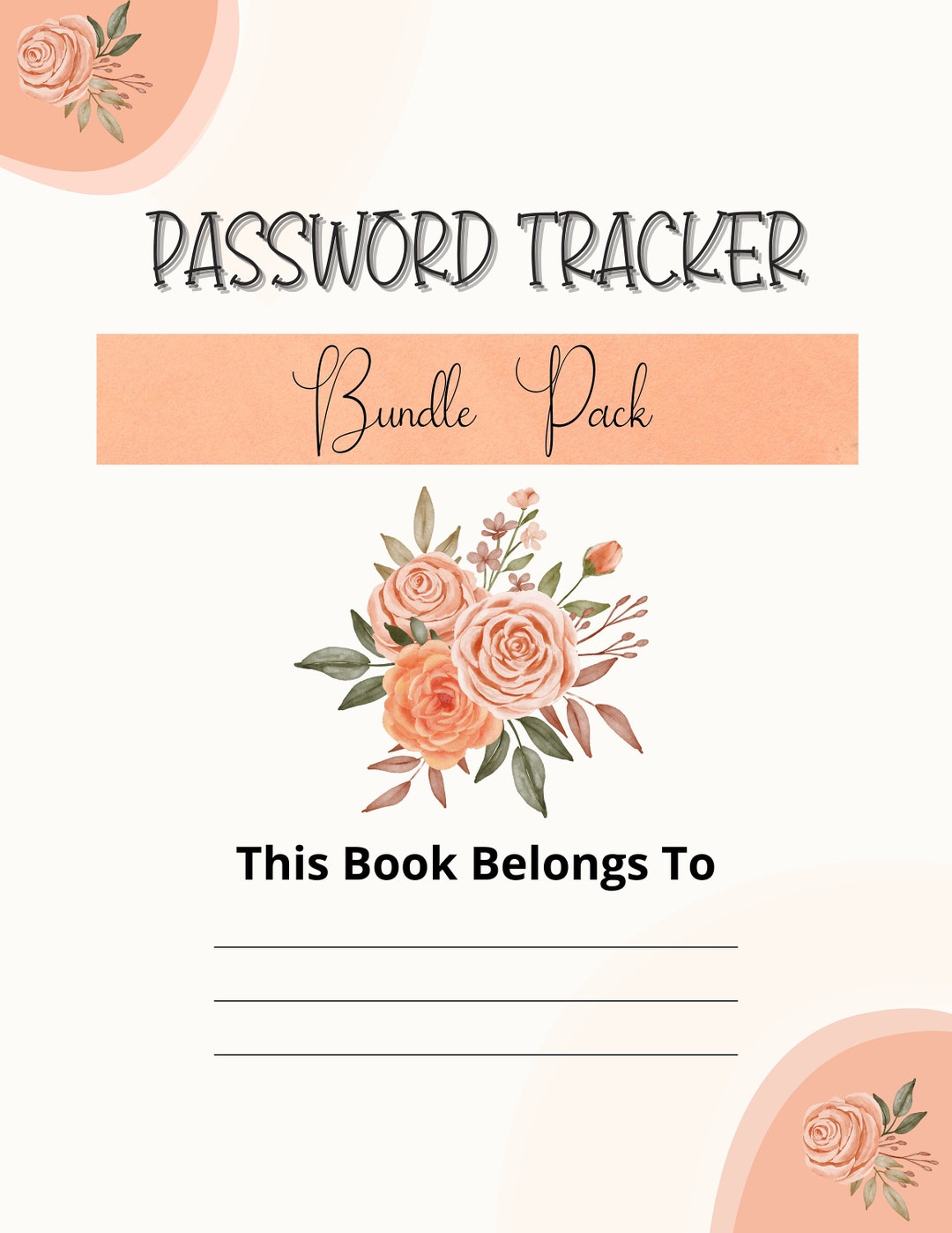 4 Peach Rose Password Tracker Printable Set, Password Book, Website ...
