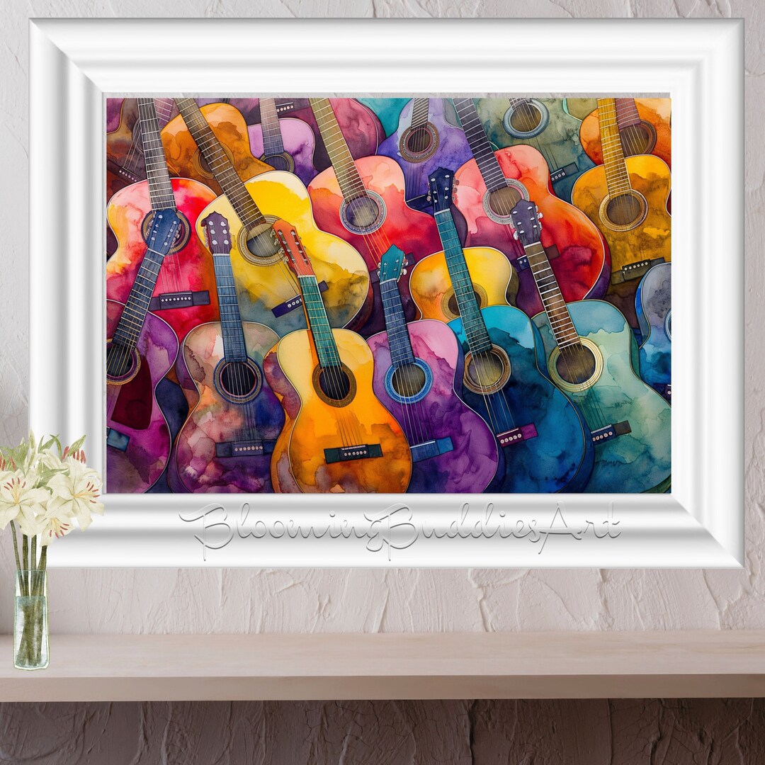 Colorful Guitars Art Print, Colorful Music Art, Music Wall Decor ...
