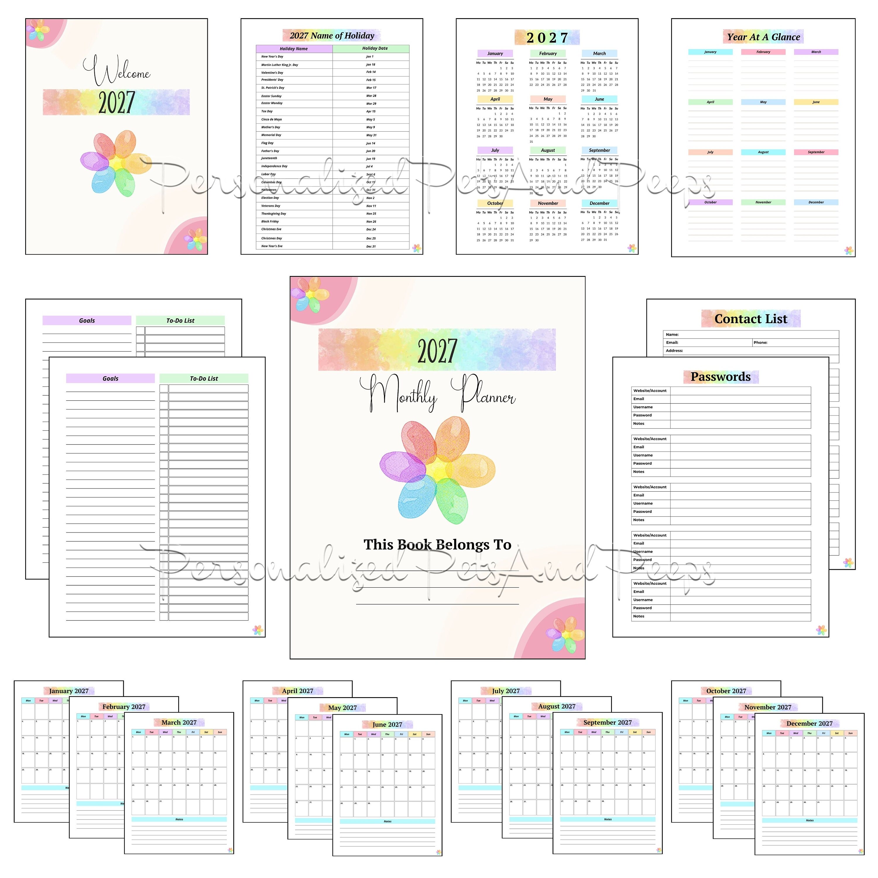 Printable Portrait Calendar 2027 PDF BUNDLE, Monthly Organizer, Monthly ...