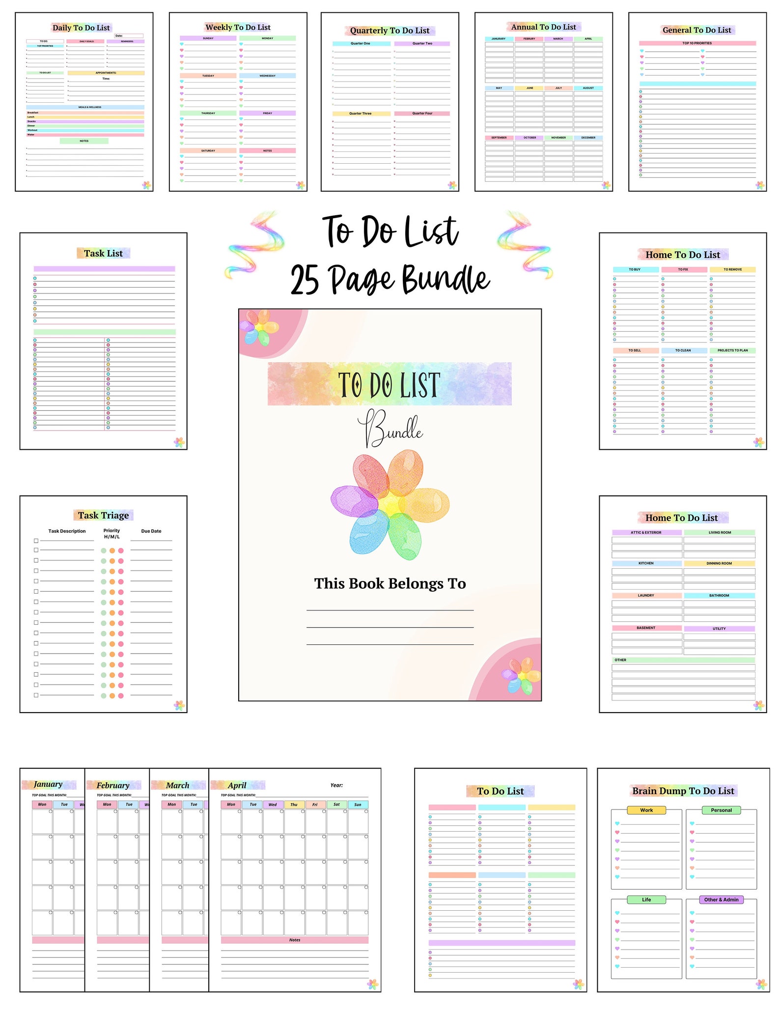 To Do List Printable BUNDLE, Daily Weekly Monthly Planner Instant ...