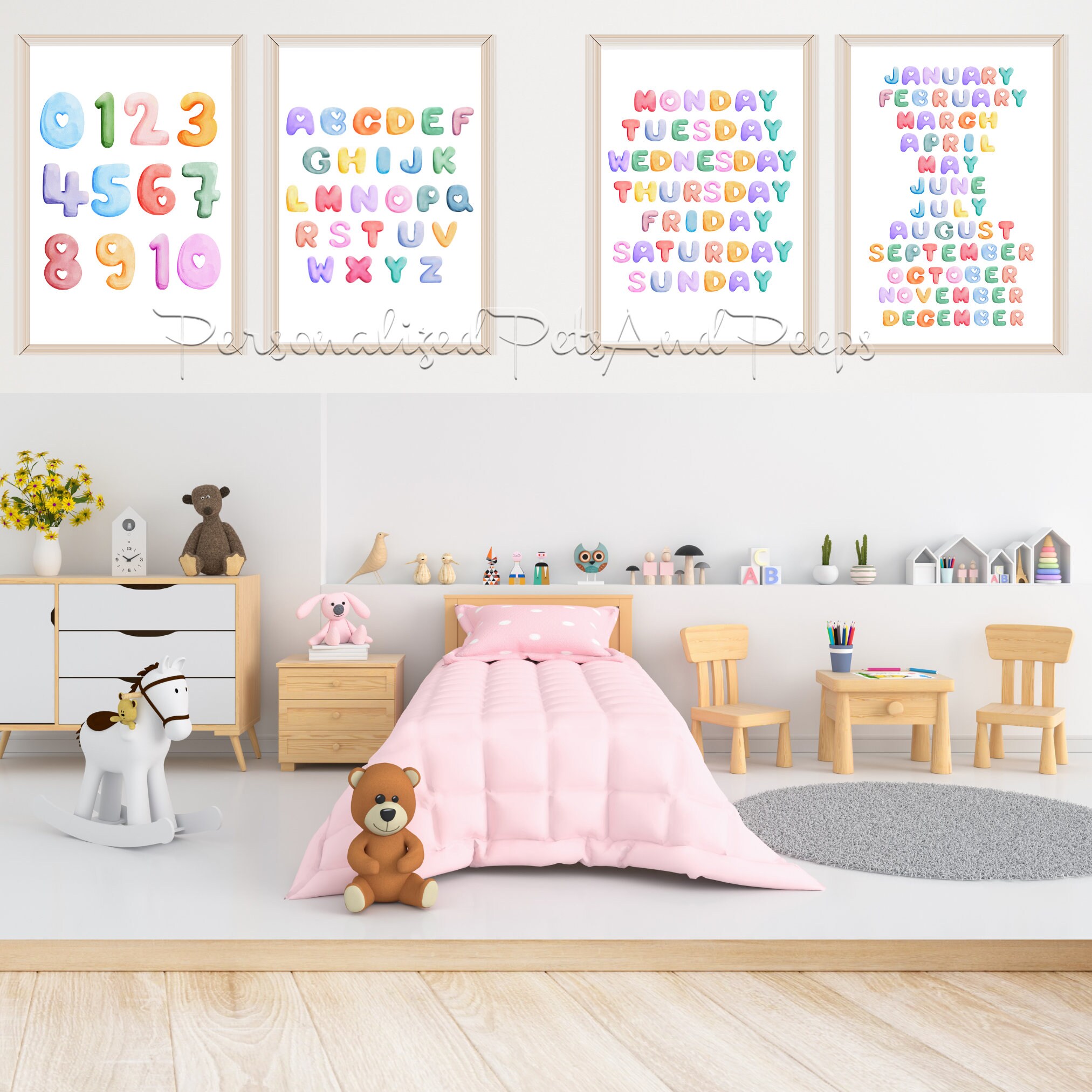 Colorful Rainbow Alphabet, Numbers, Days of Week, Months Digital ...