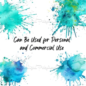 40 Turquoise Watercolor Splashes, Splatter Clipart Bundle, Transparent ...