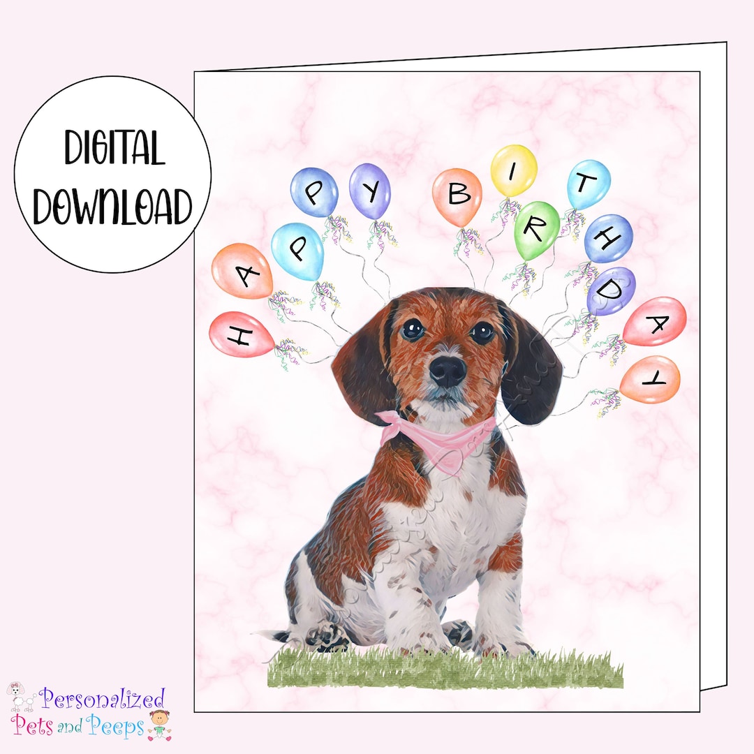 Cute Dog Printable Happy Birthday Greeting Card, Instant Digital ...