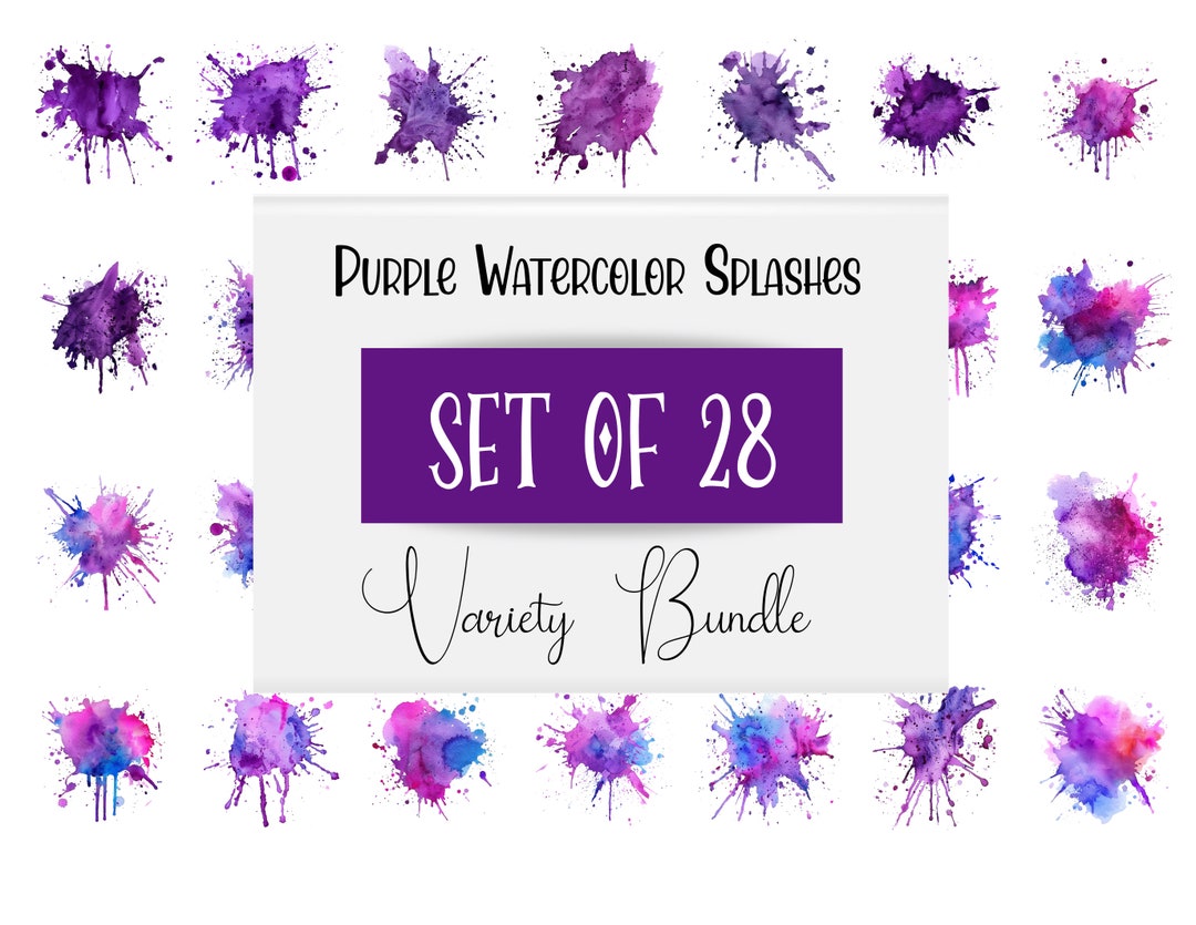 28 Purple Watercolor Splashes, Watercolor Splatter Clipart BUNDLE ...
