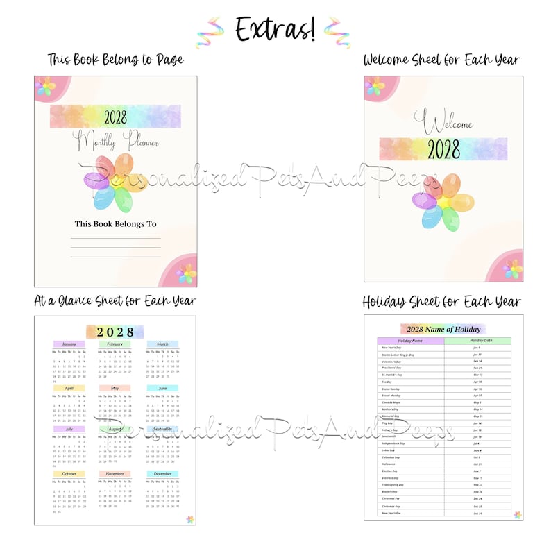 2028 Monthly Calendar Portrait Printable PDF BUNDLE, Monthly Organizer ...