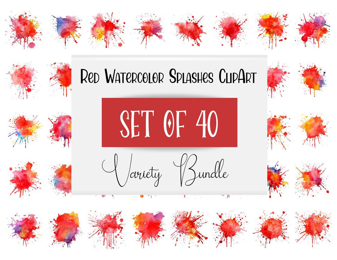 40 Red Watercolor Splashes With Splatter Clipart BUNDLE, Transparent ...