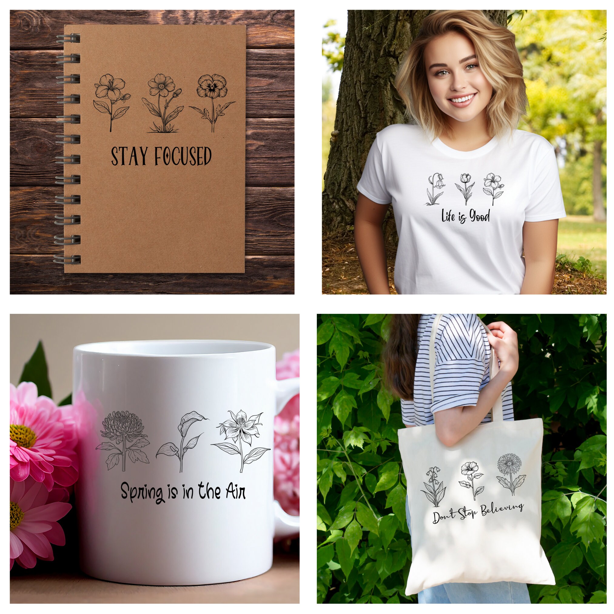 Single Flower Designs With Names Clip Art Set of 100, Flower Sketch ...