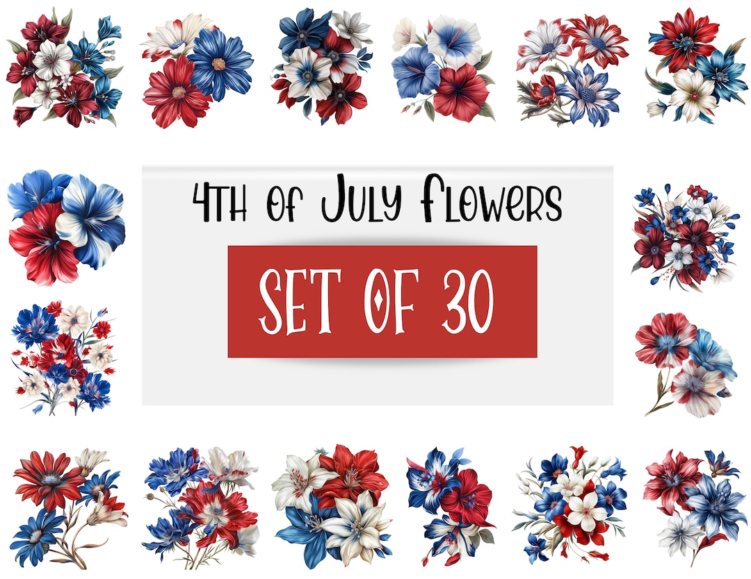30 Watercolor 4th of July Floral Clipart Bundle, Independence Day ...
