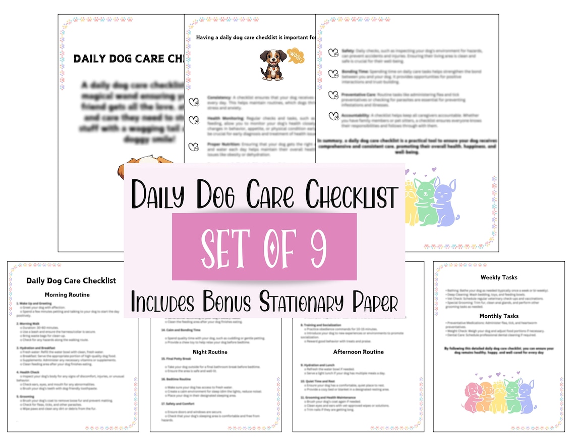 Dog Daily Care Printable Checklist, Dog Care Tracker, Dog Feeding ...