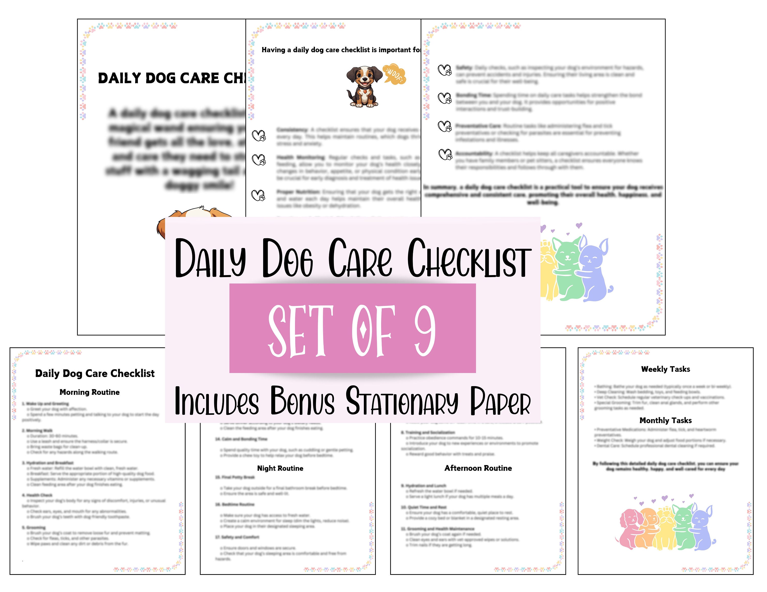 Dog Daily Care Printable Checklist, Dog Care Tracker, Dog Feeding ...