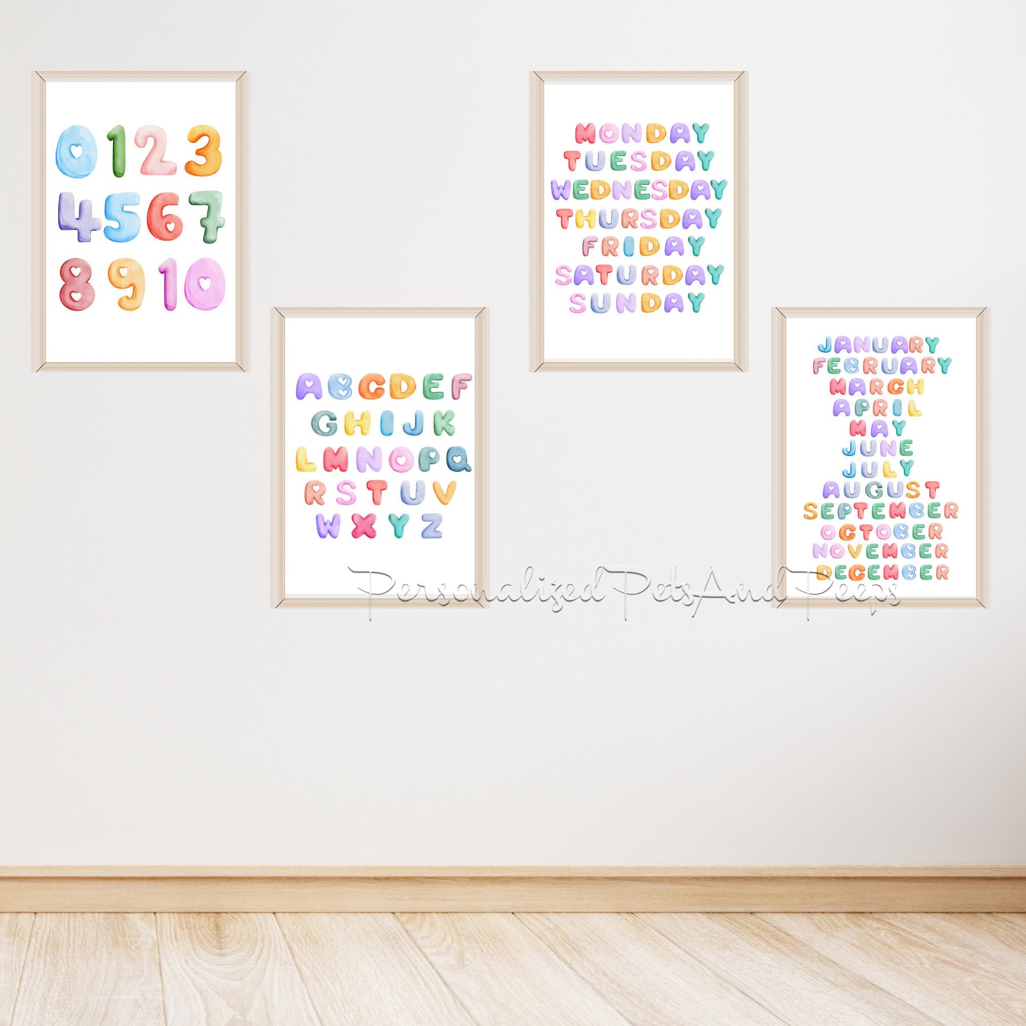 Colorful Rainbow Alphabet, Numbers, Days of Week, Months Digital ...