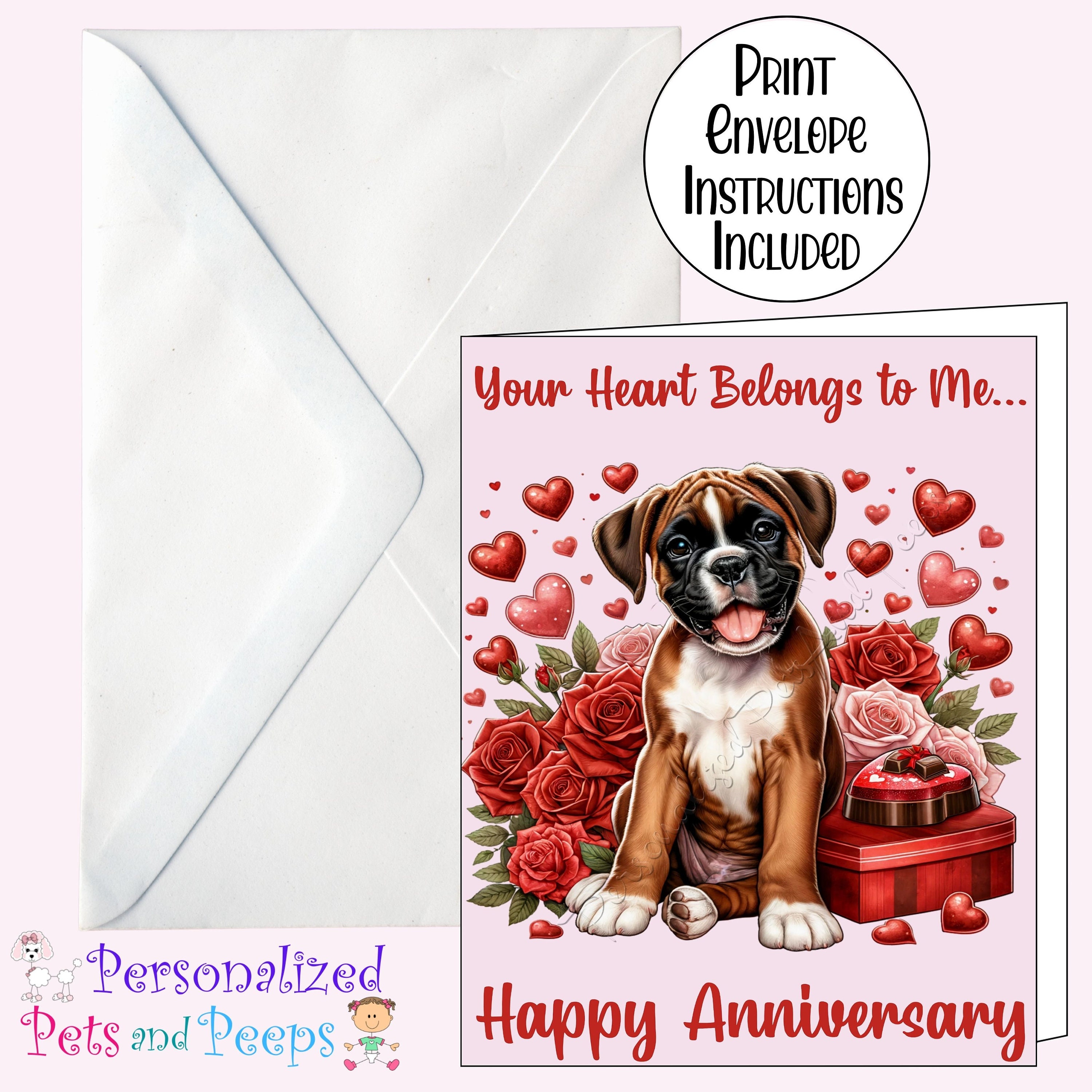 Happy Anniversary Card, Boxer Dog With Hearts, Digital Instant Download ...