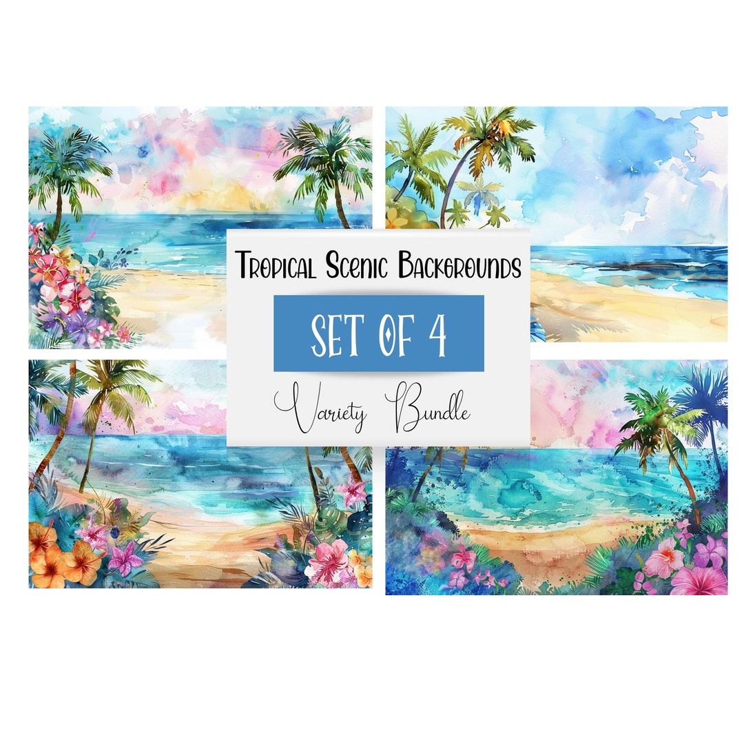 Watercolor Tropical Island Printable Portraits Gallery Wall Art Set ...