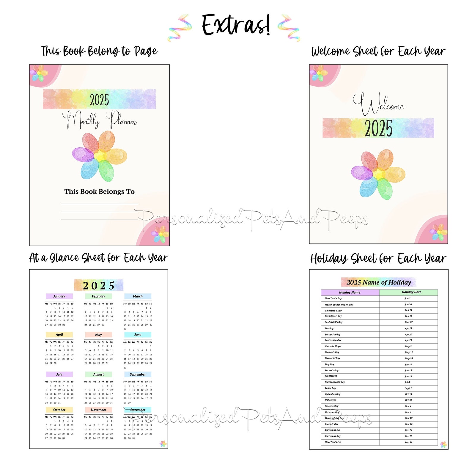 2025 Calendar Planner Printable PDF BUNDLE, Vertical Planner, Monthly ...