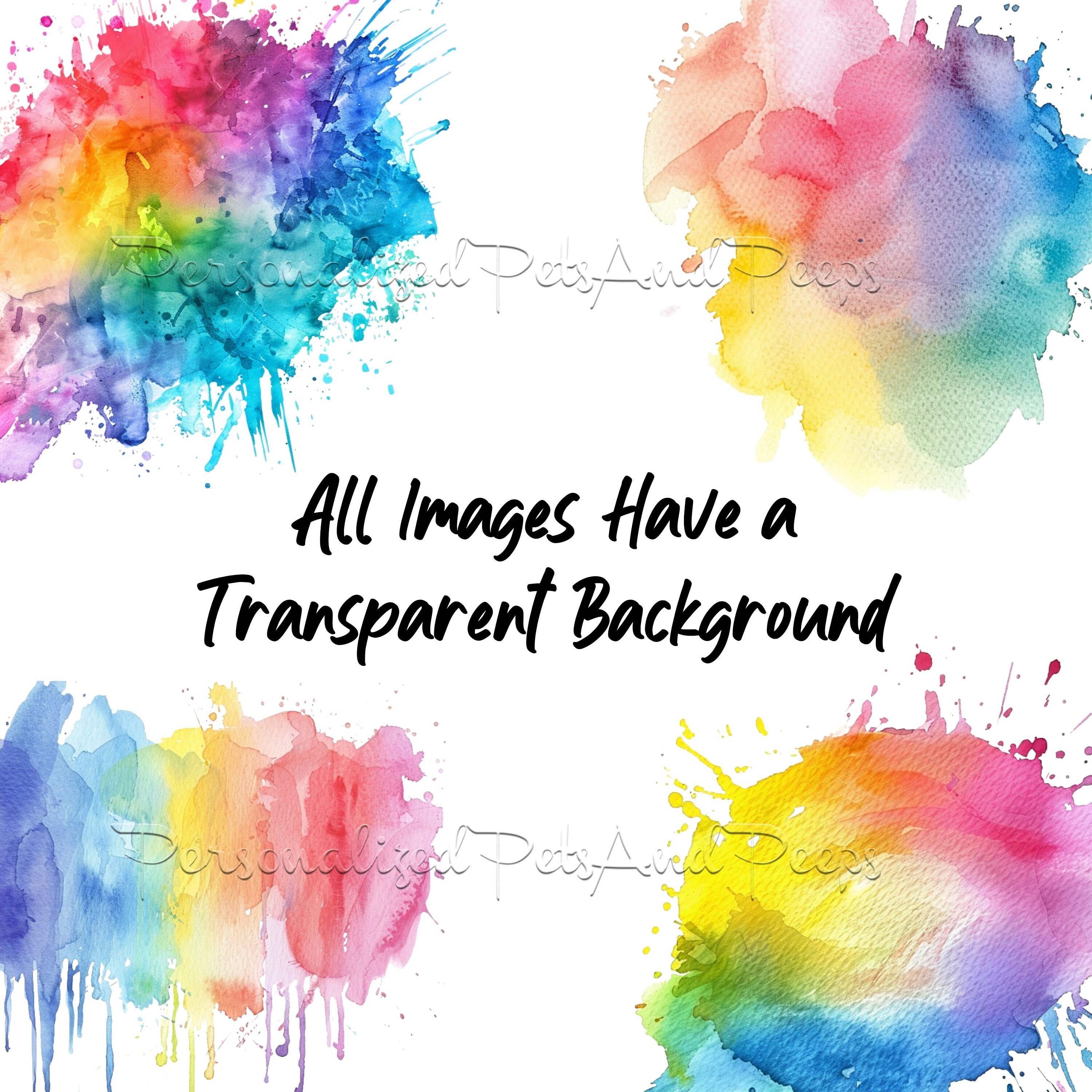 44 Rainbow Watercolor Splashes, Splatter Clipart Bundle, Transparent ...