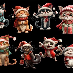 72 Quirky Christmas Cats Clipart Bundle, Quirky Kitten With Santa Hat ...