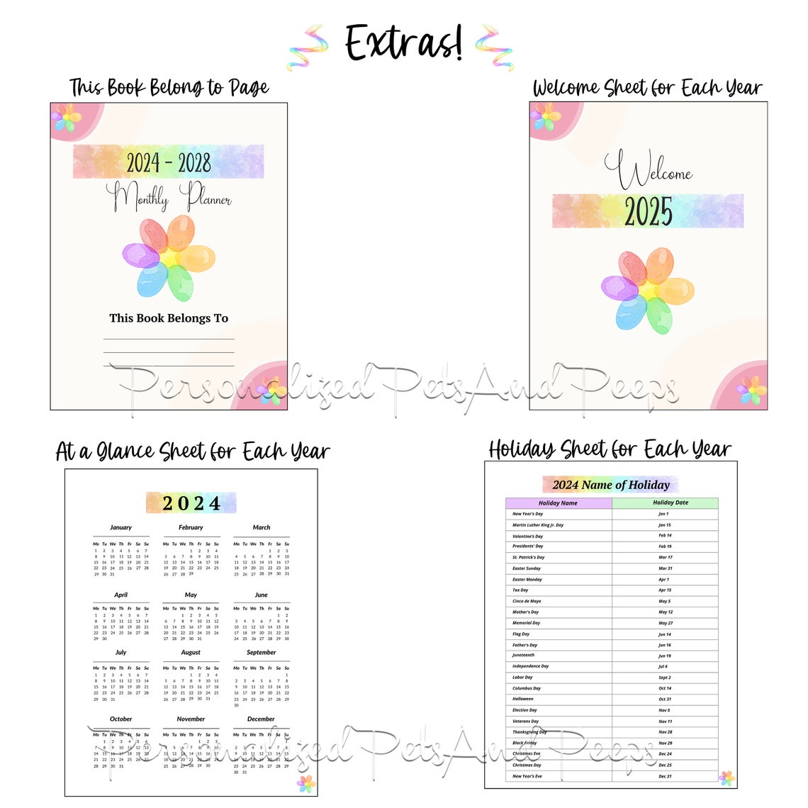 2024-2028 Yearly Monthly Calendar Printable BUNDLE, Monthly Planner ...